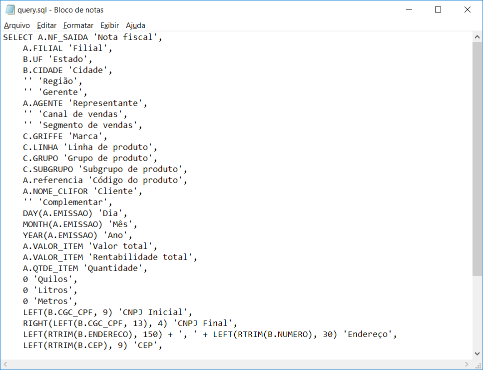 Automatizando a Query SQL | Salescope