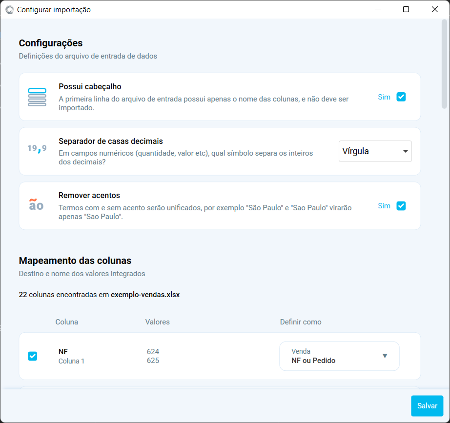 Validando o arquivo de dados - Salescope